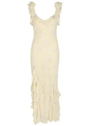 LoveShackFancy Roseline Floral Print Georgette Maxi Dress - Yellow