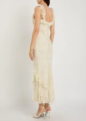 LoveShackFancy Roseline Floral Print Georgette Maxi Dress - Yellow