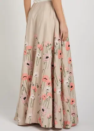 Bernadette Floral-embellished Satin-poplin Maxi Skirt - Beige