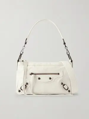 Balenciaga Le City Moto Mini Crinkled-leather Shoulder Bag - White