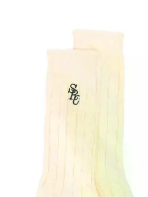 SPORTY & RICH Cable-knit Embroidered Logo Socks