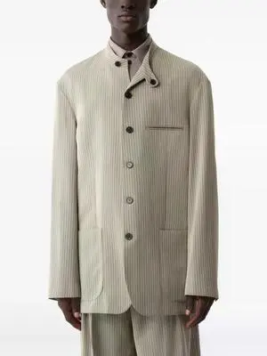 Calvin Klein Pinstripe-pattern Mandarin-collar Jacket - Neutrals
