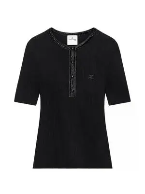 COURREGES Ribbed Knit T-shirt With Vinyl Trim