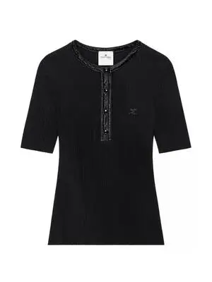 COURREGES Ribbed Knit Sweater With Vinyl Trim - Black