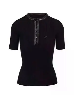COURREGES Ribbed Knit Sweater With Vinyl Trim - Black