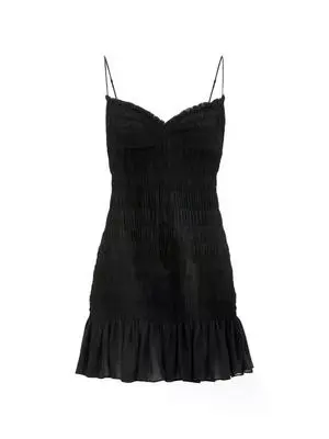 Saint Laurent Shirred Ruffled Mini Dress - Black