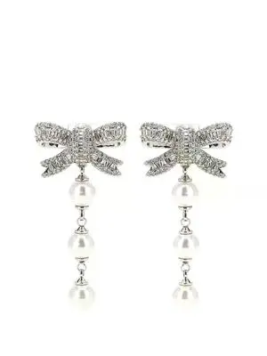 SELF-PORTRAIT Crystal-embellished Pearl-droplet Earrings - Silver