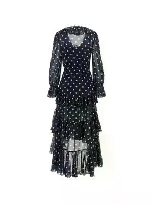 SELF-PORTRAIT Polka-dot Ruffled Asymmetric Dress