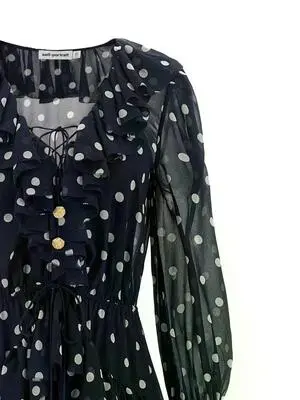 SELF-PORTRAIT Polka-dot Ruffled Asymmetric Dress