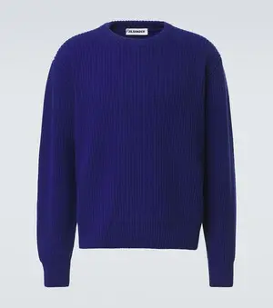 JIL SANDER Ribbed Crewneck Wool Sweater - Blue