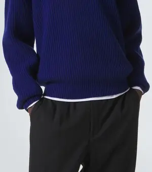 JIL SANDER Ribbed Crewneck Wool Sweater - Blue