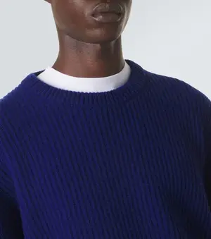 JIL SANDER Ribbed Crewneck Wool Sweater - Blue