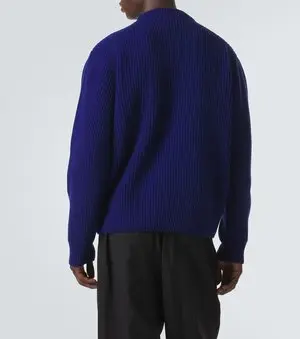 JIL SANDER Ribbed Crewneck Wool Sweater - Blue