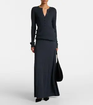 LISA YANG Adrienne Cotton And Cashmere Midi Skirt - Grey