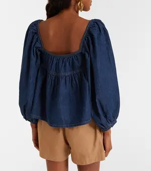 Saint Laurent Gathered Denim Blouse
