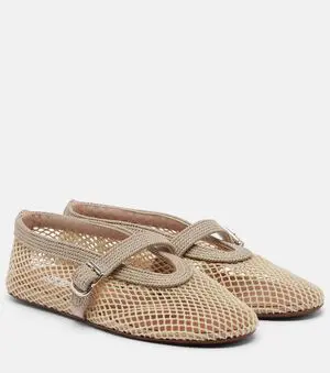 Alaïa Fishnet Mary Jane Flats - Beige