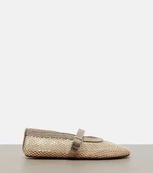 Alaïa Fishnet Mary Jane Flats - Beige