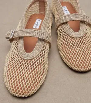 Alaïa Fishnet Mary Jane Flats - Beige