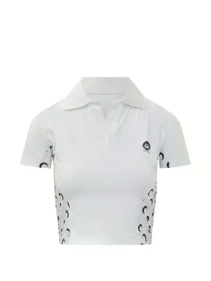MARINE SERRE Crescent Moon Paneled Polo Top - White