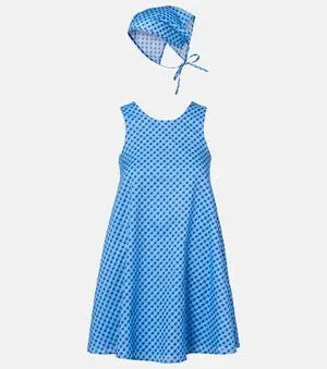 MONTCE Plaid Cotton Mini Dress And Scarf Set - Blue