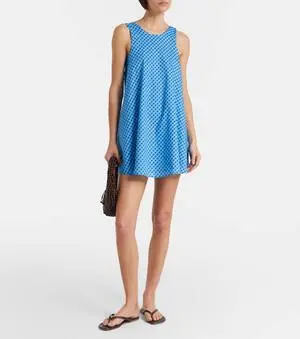 MONTCE Plaid Cotton Mini Dress And Scarf Set - Blue