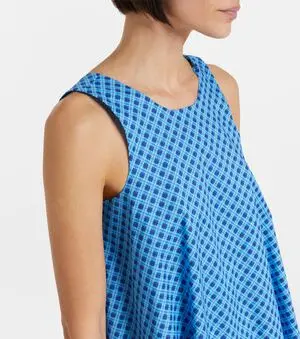 MONTCE Plaid Cotton Mini Dress And Scarf Set - Blue