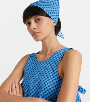 MONTCE Plaid Cotton Mini Dress And Scarf Set - Blue