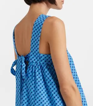 MONTCE Plaid Cotton Mini Dress And Scarf Set - Blue