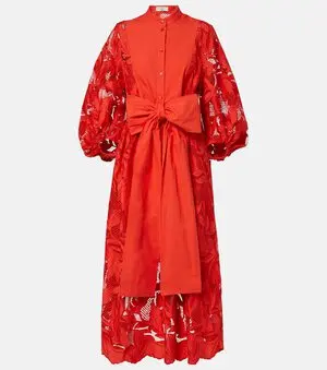 Erdem Embroidered Mesh Midi Dress - Orange