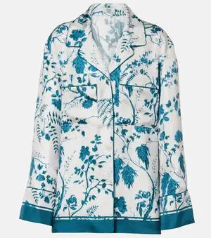 Erdem Floral Silk Pajama Shirt - Blue