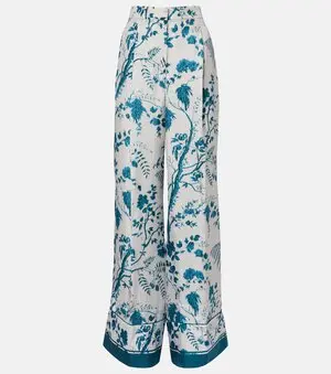 Erdem Floral Silk Pajama Pants - Blue