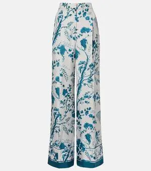 Erdem Floral Silk Pajama Pants - Blue