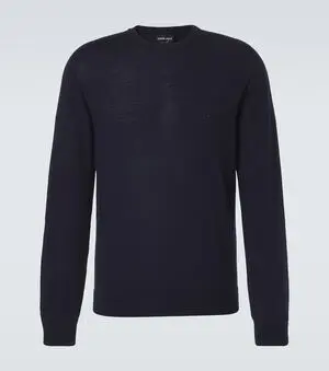 Giorgio Armani Virgin Wool Crewneck Sweater - Blue
