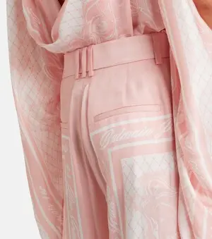 Balmain Printed Satin Palazzo Pants - Pink
