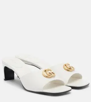 Gucci Double G Leather Mules - White