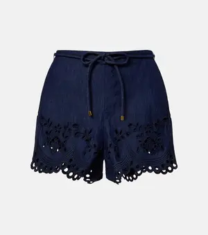 Zimmermann Mahon Broderie Anglaise Denim Shorts - Blue