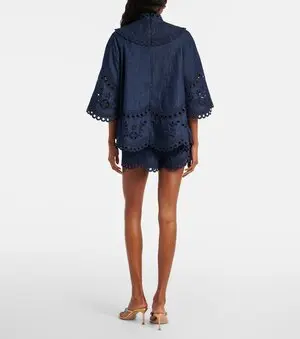 Zimmermann Mahon Broderie Anglaise Denim Shorts - Blue