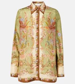 Zimmermann Indra Printed Silk Shirt - Green