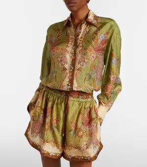 Zimmermann Indra Printed Silk Shirt - Green