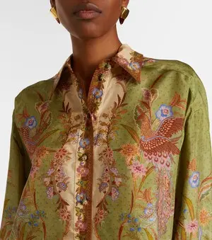 Zimmermann Indra Printed Silk Shirt - Green