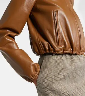 Gucci Leather Bomber Jacket - Brown