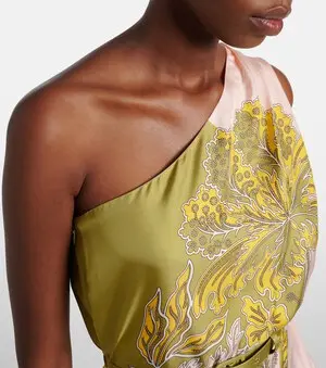 La DoubleJ Roy" Floral One-shoulder Silk Twill Maxi Dress - Pink