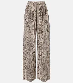 Balenciaga Snake-print Silk Palazzo Pants - Beige