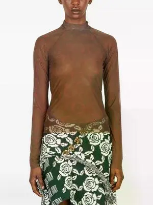LOUISE LYNGH BJERREGAARD Sheer Graphic Logo Mock Neck Top