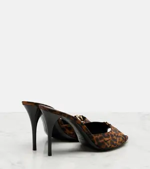 Saint Laurent Babylone Cassandre Grosgrain Mules In Leopard Print - Brown