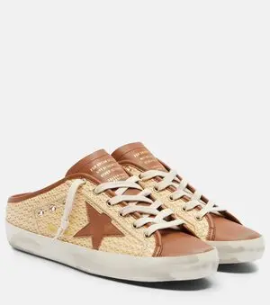 GOLDEN GOOSE Super-star Raffia And Leather Mules - Beige