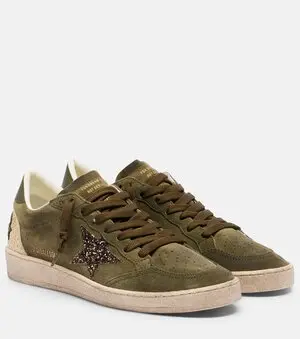 GOLDEN GOOSE Ball Star Glitter Suede Sneakers - Green