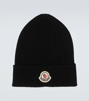 Moncler Ribbed Knit Virgin Wool Beanie - Black