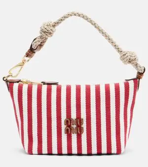 Miu Miu Striped Canvas Top-handle Bag - Red