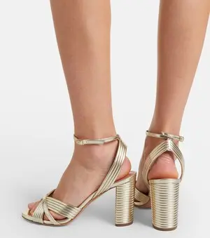AQUAZZURA Metallic Leather Block Heel Sandals